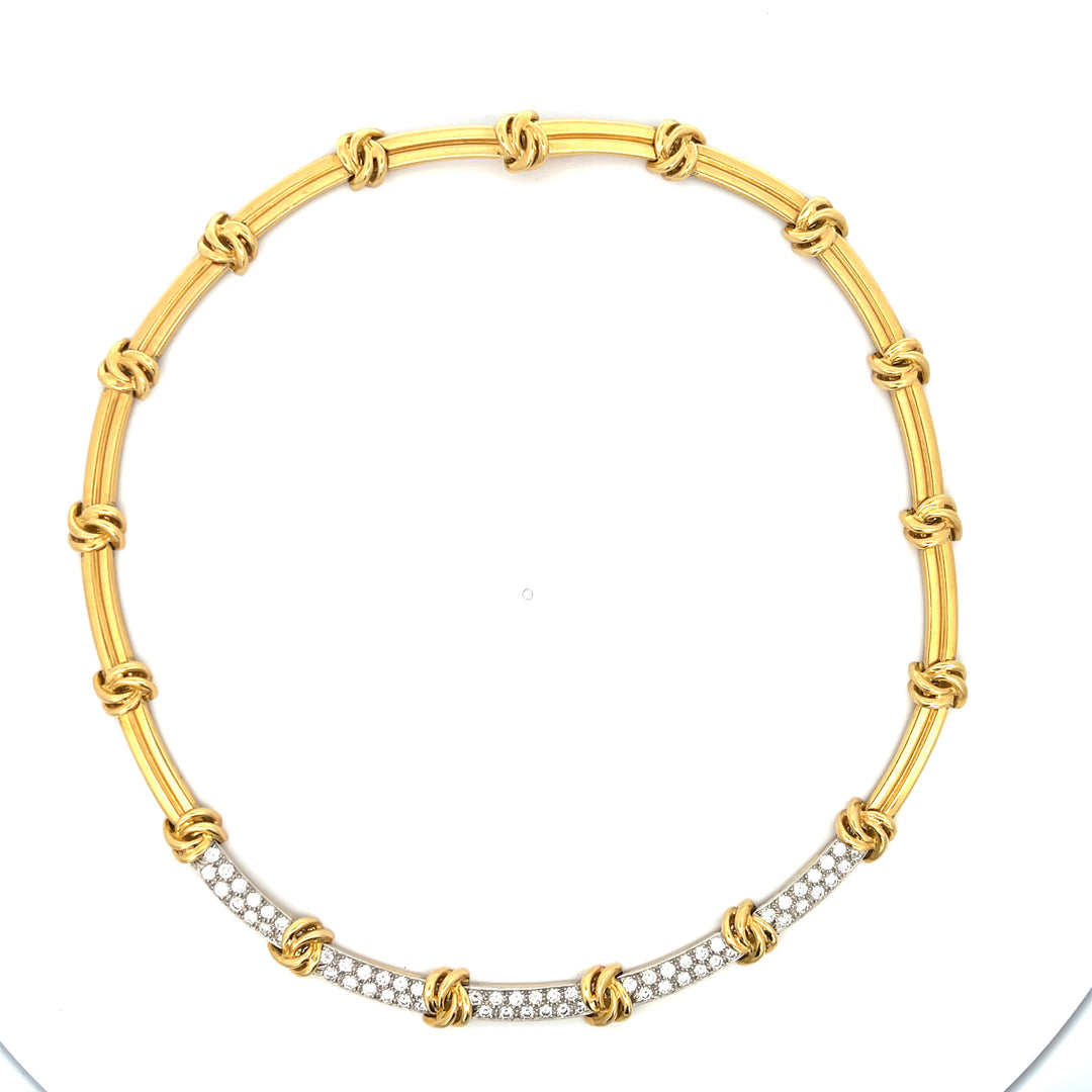 Estate Tiffany Co. Knot 3.90ctw Diamond Station Necklace 18K Yellow Gold Skibell Fine Jewelry